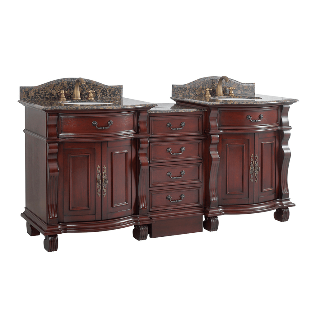 78 Inch Traditional Style Hopkinton Double Sink Bathroom Vanity Set | Solid Birch & Granite Top ...
