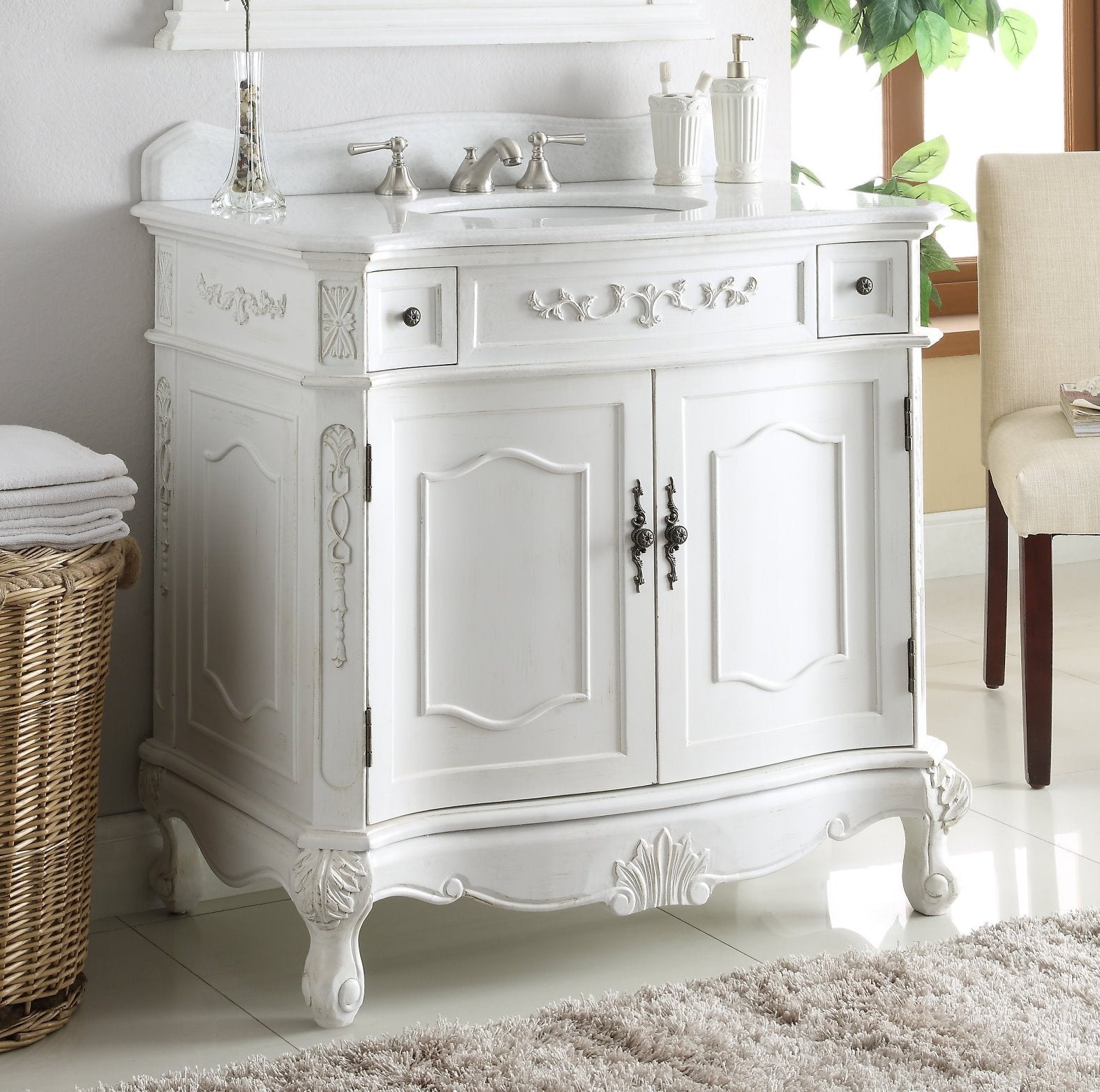 36 Inch Classic Style Antique White Fairmont Bathroom Sink Vanity ...