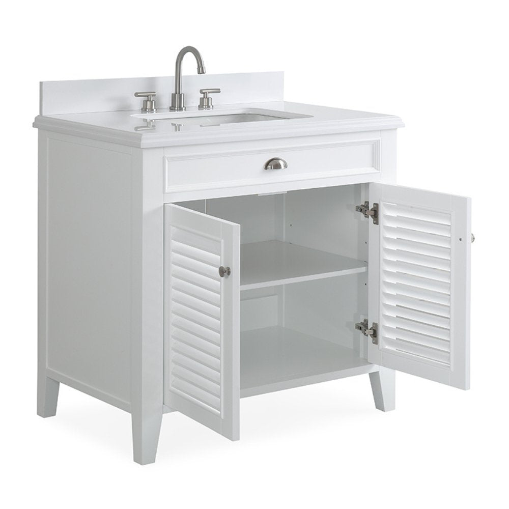 36 Inch White Bathroom Vanity with Quartz Top, Soft Close Door ...