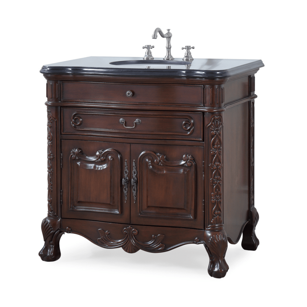 36 Inch Mahogany Wood Classic Style Madison Black Granite Countertop B ...