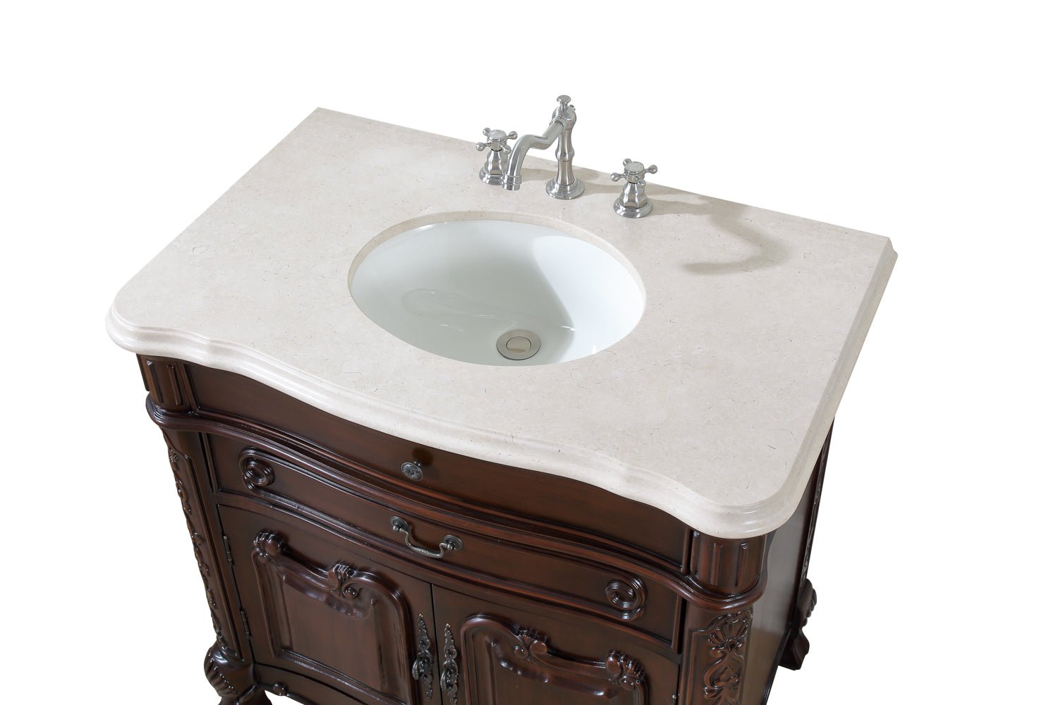 36 Inch Mahogany Wood Classic Style Madison Cream Marble Countertop Ba ...