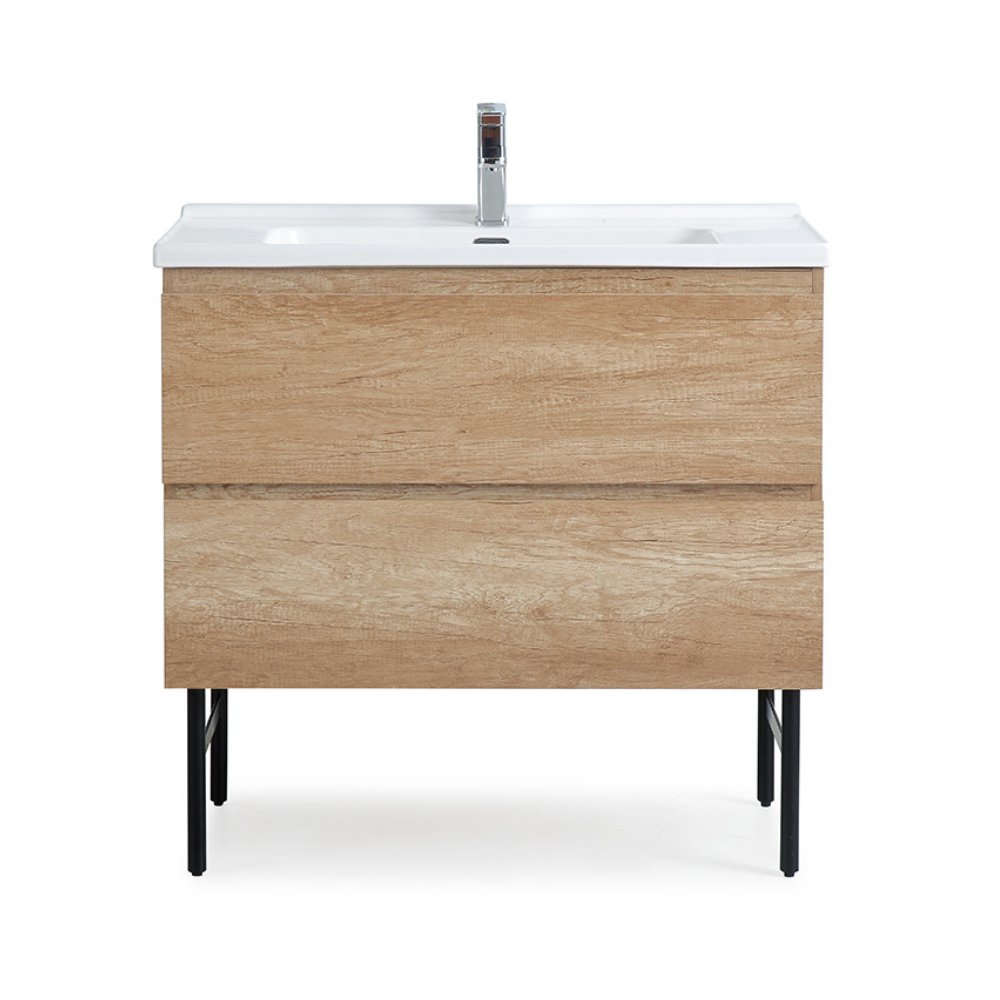 40 Inch Modern Bathroom Vanity with Wood Look, Metal Legs & Solid ...