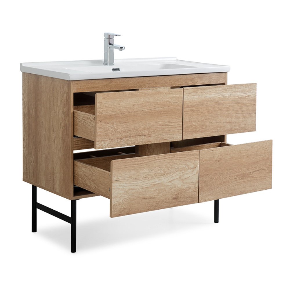 40 Inch Modern Bathroom Vanity with Wood Look, Metal Legs & Solid ...