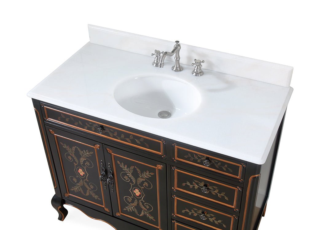 42 Inch Black Hand-Painted Floral Decoroso Bathroom Vanity With Side D ...