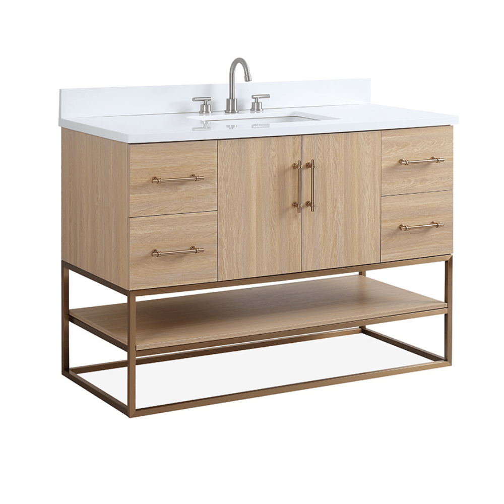 48 Inch Lima Modern Light Oak Single Sink Bathroom Vanity | Open Shelf ...