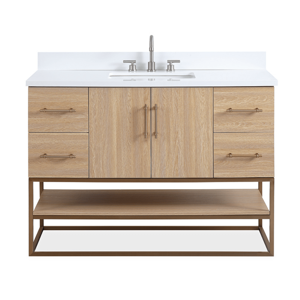 48 Inch Lima Modern Light Oak Single Sink Bathroom Vanity | Open Shelf ...