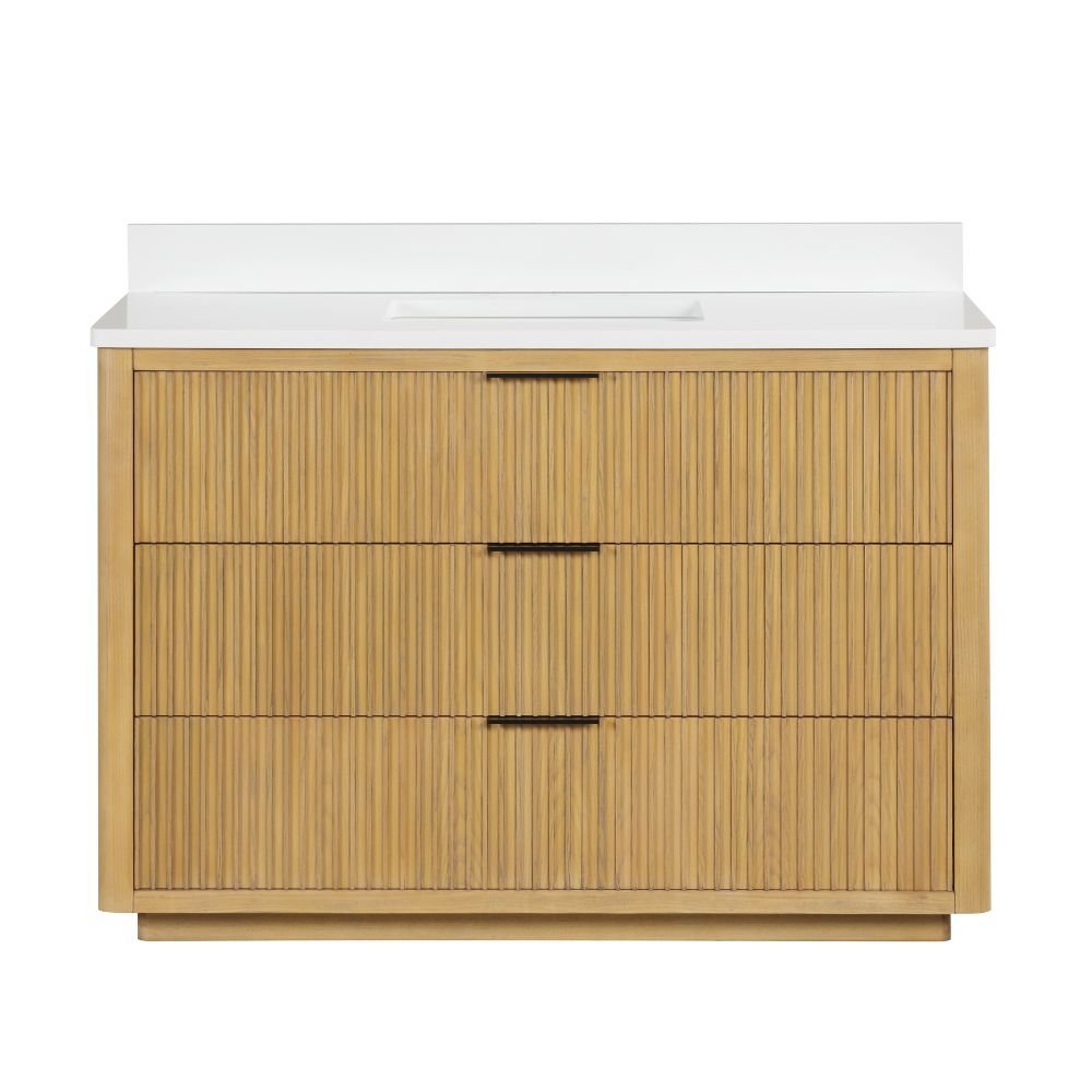 48 Inch Modern Golden Oak Coris Single Sink Bathroom Vanity With White ...