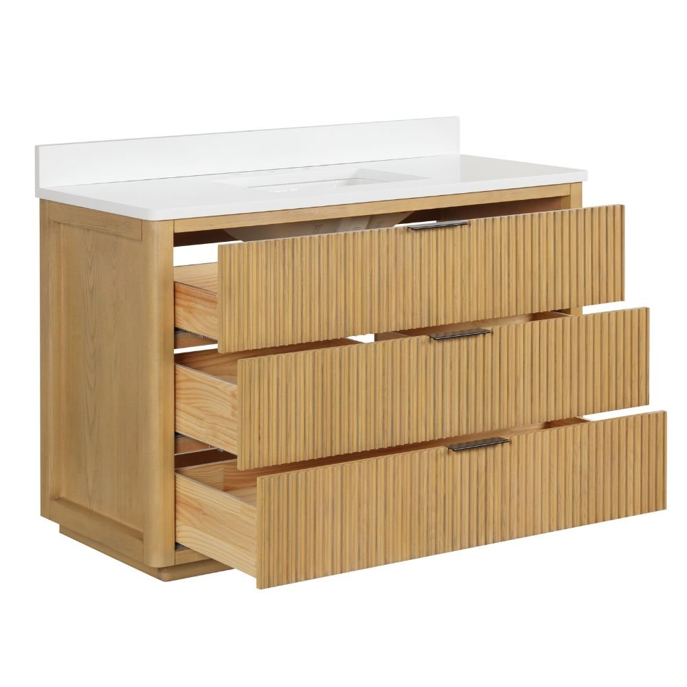 48 Inch Modern Golden Oak Coris Single Sink Bathroom Vanity With White ...