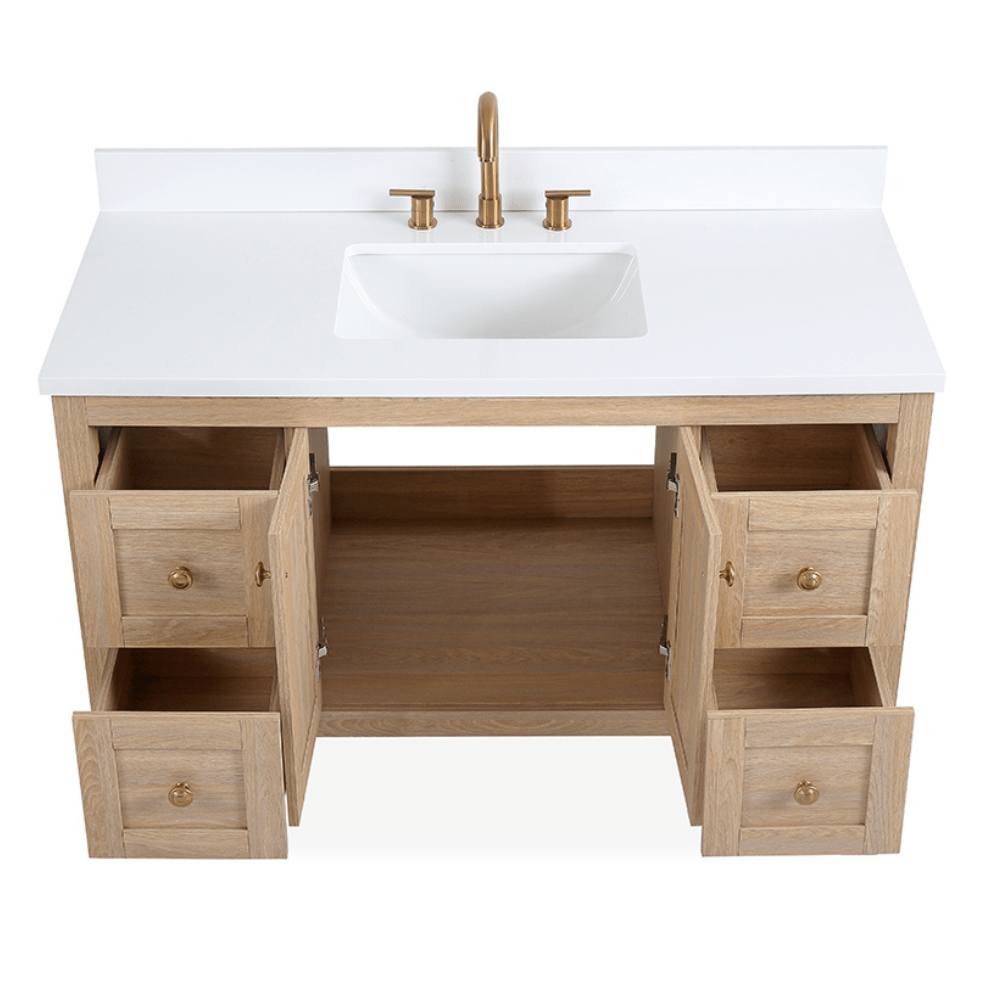48 Inch Modern Light Oak Sera Single Sink Bathroom Vanity With White Q ...