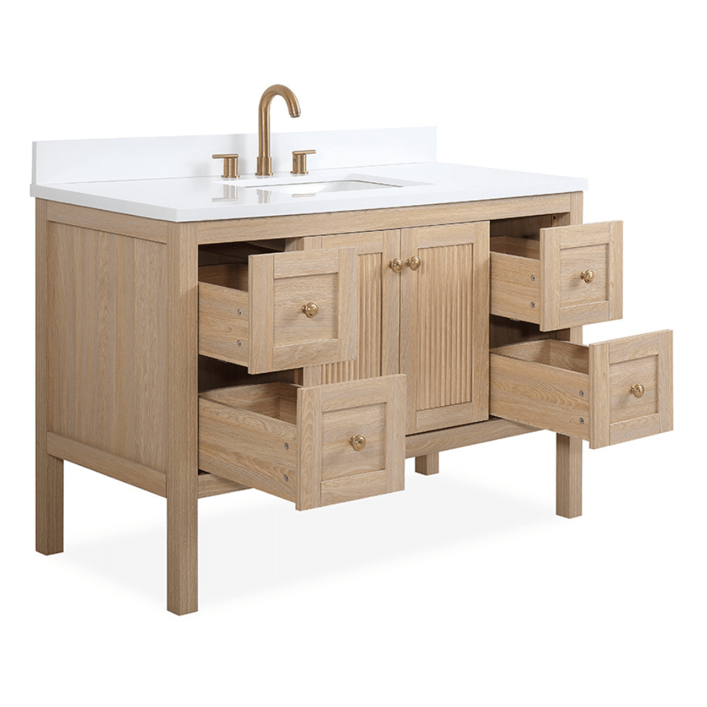 48 Inch Modern Light Oak Sera Single Sink Bathroom Vanity With White Q ...