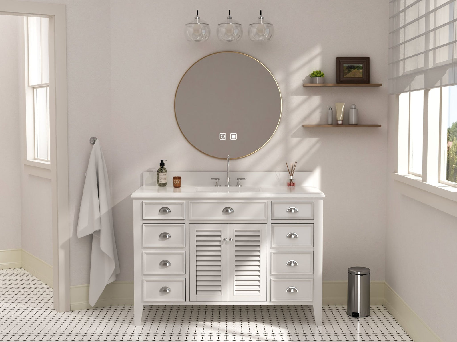50 Inch White Bathroom Vanity with Quartz Top, Soft Close Door ...