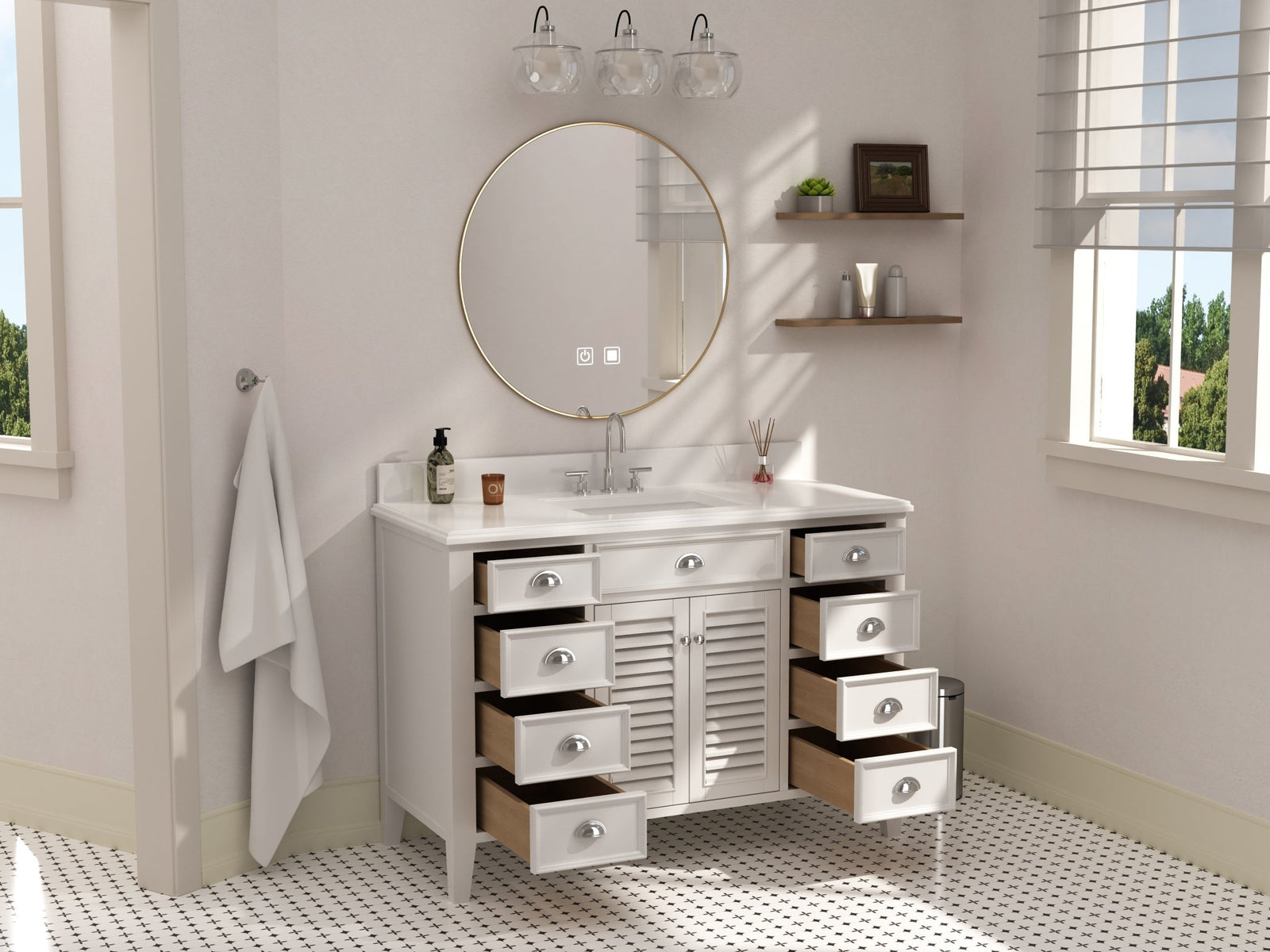 50 Inch White Bathroom Vanity with Quartz Top, Soft Close Door ...