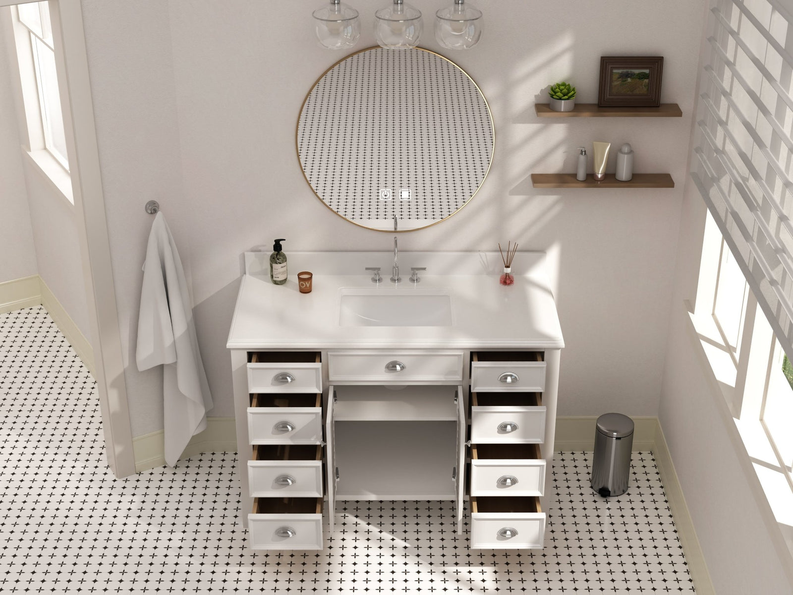 50 Inch White Bathroom Vanity with Quartz Top, Soft Close Door ...