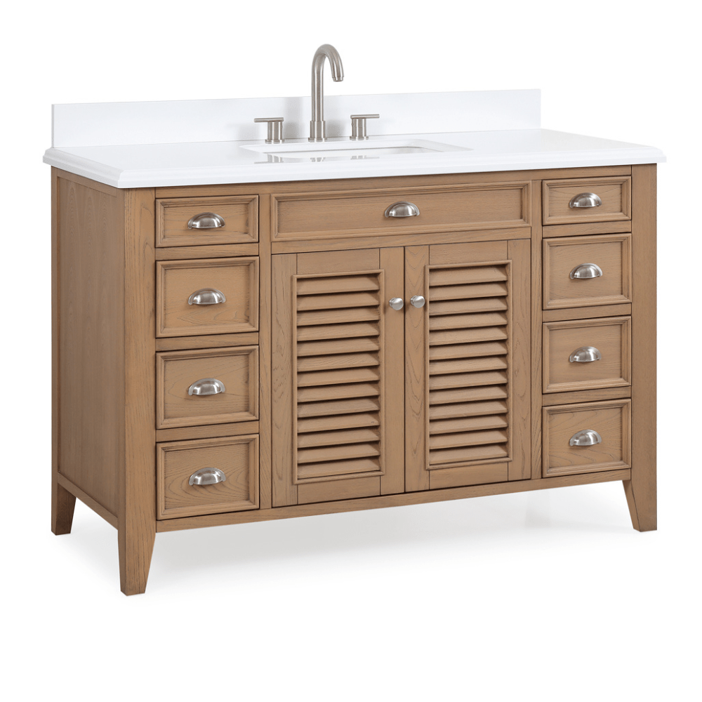 50 Inch Wood Finish Bathroom Vanity with Quartz Top, Soft Close Door ...