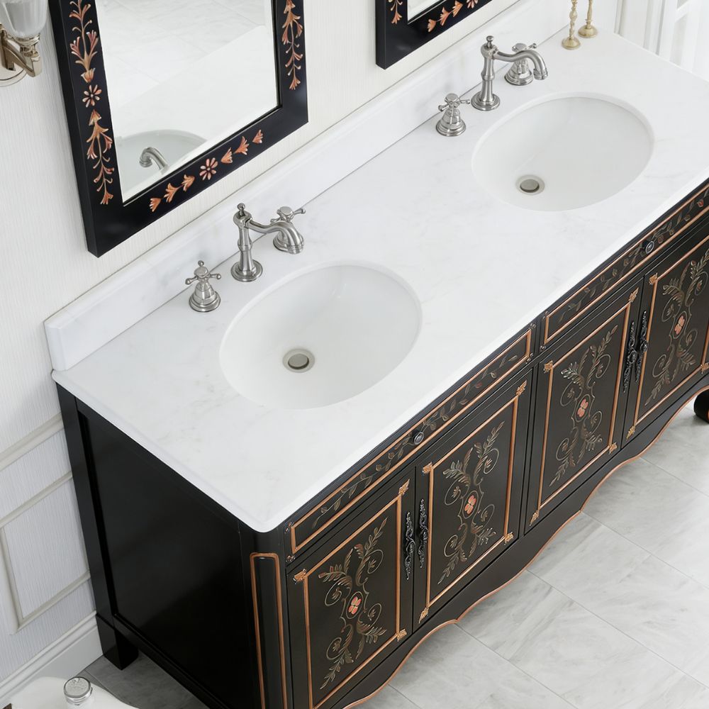 60 Inch Double Sink Bathroom Vanity Decoroso Hand-Painted Floral Desig ...