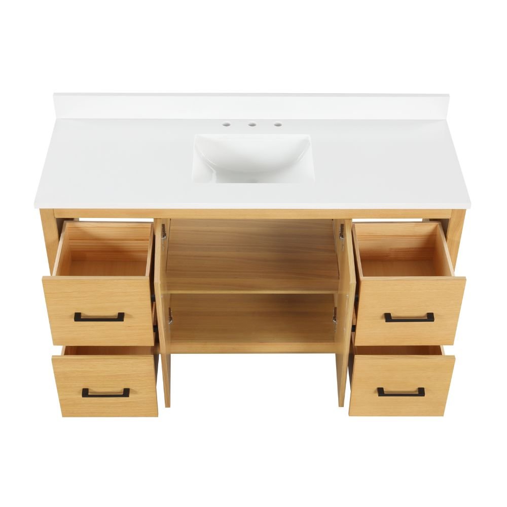 60 Inch Light Oak Sandi Single Sink Bathroom Vanity Toe Kick Style Wit ...