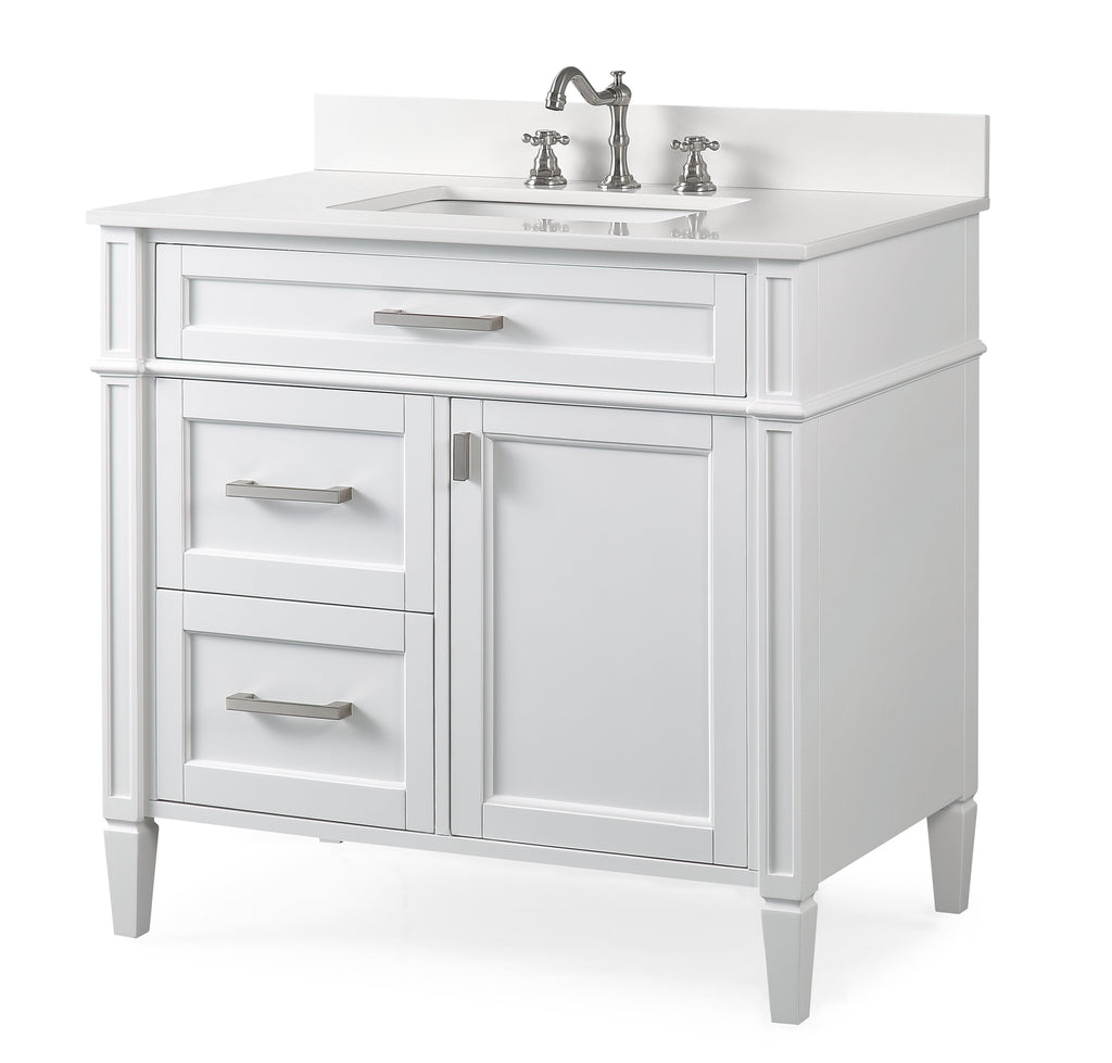 36 Inch Durand Modern White Bathroom Sink Vanity with Stone Counter To ...