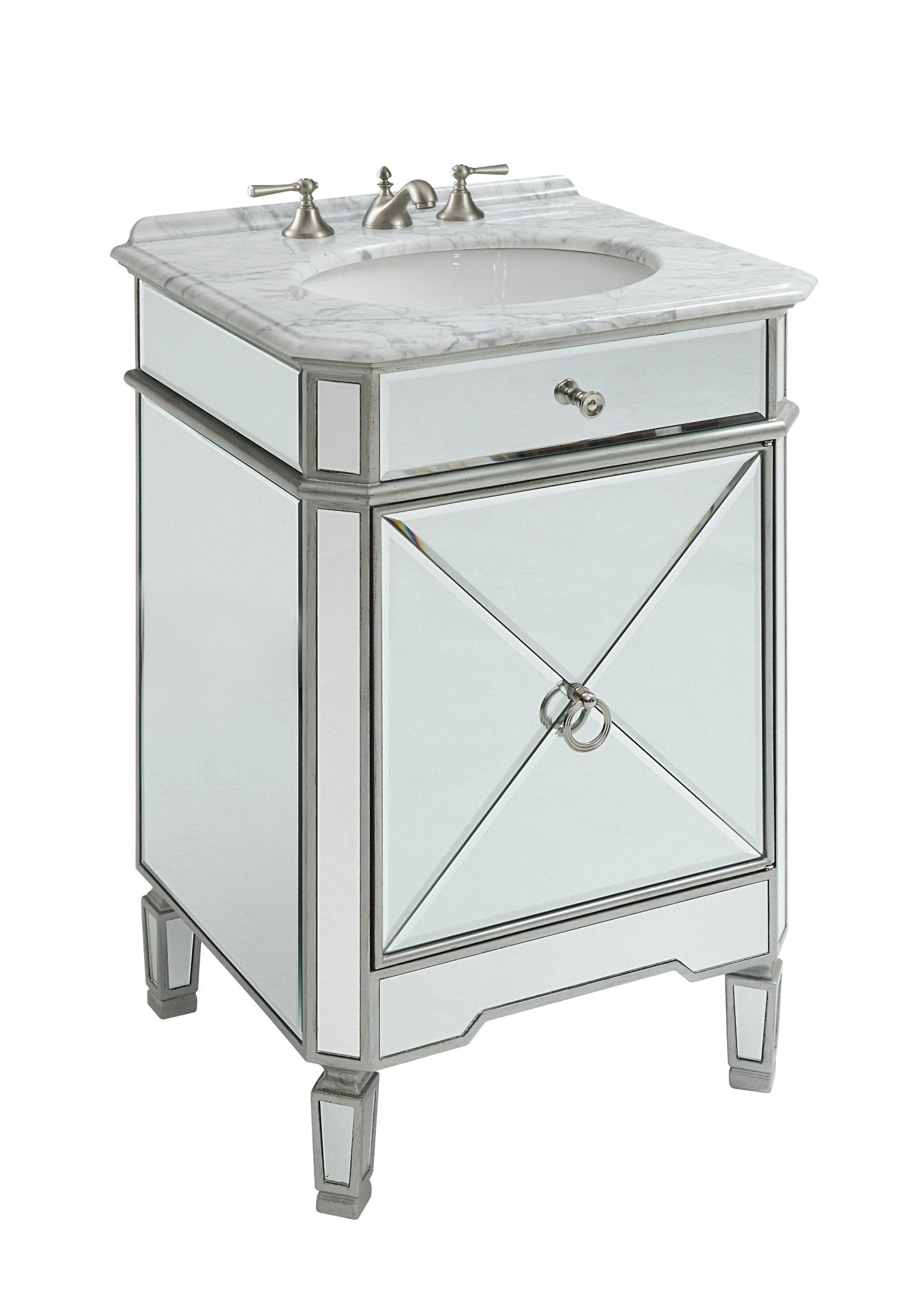 24 Inch Asger Mirrored Reflection Silver Trim Asger Bathroom Sink Vani ...