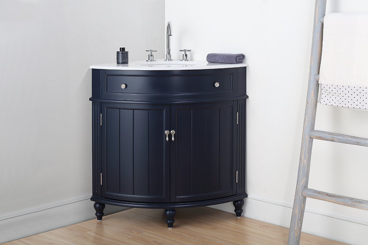 24 Inch Triadsville Navy Blue Corner Design Bathroom Vanity With Quart ...