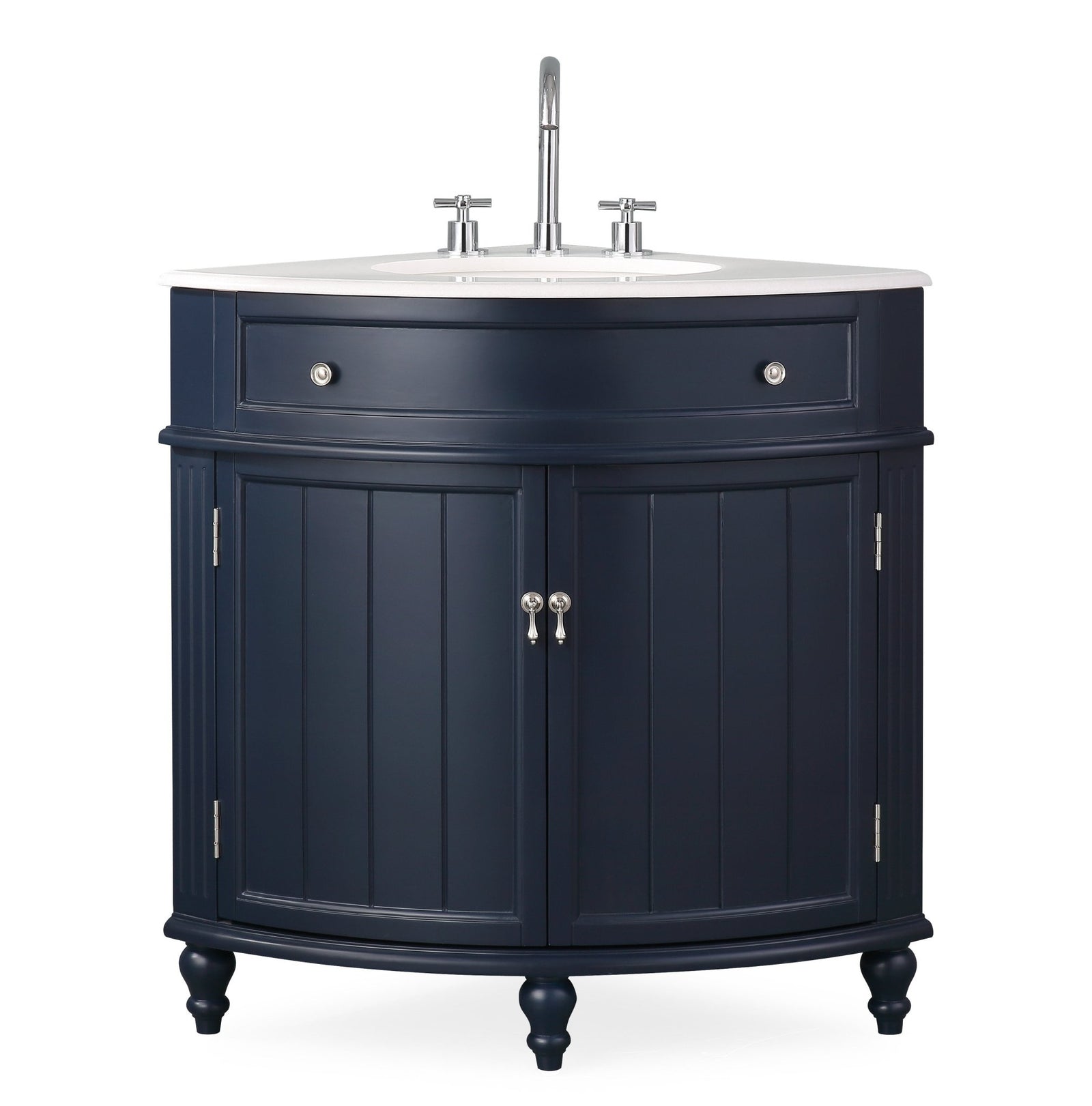 24 Inch Triadsville Navy Blue Corner Design Bathroom Vanity With Quart ...
