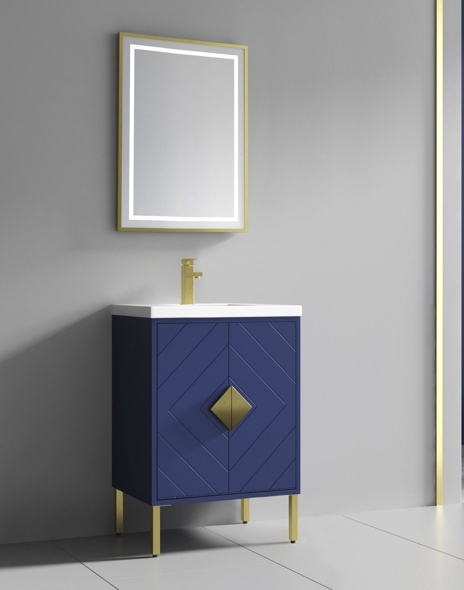 24 Inch Modern Style Navy Blue Eileen Bathroom Vanity With Integral Si ...