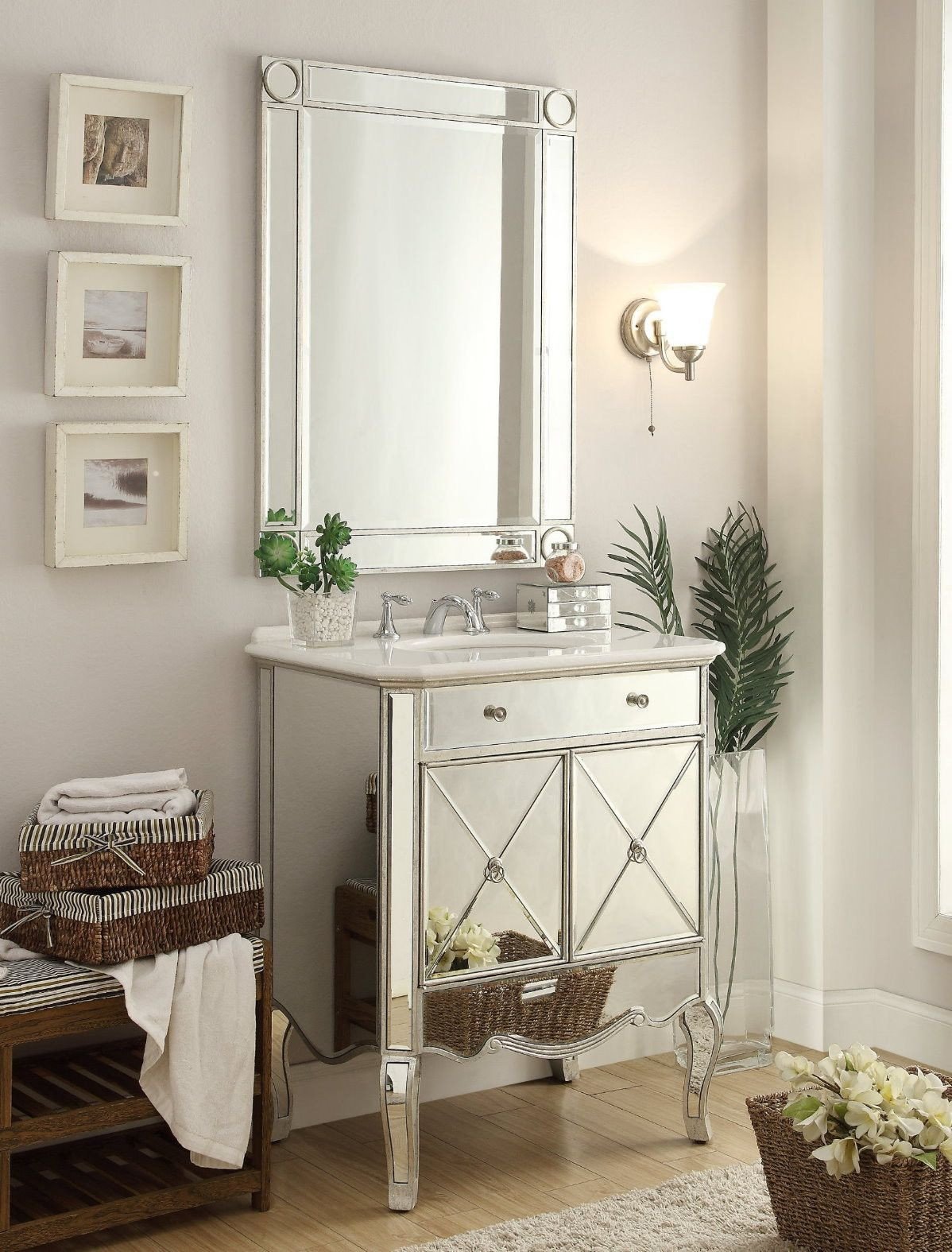 30" inch Adelisa Mirrored Bathroom Vanity with Carrara Marble BC-506SL ...