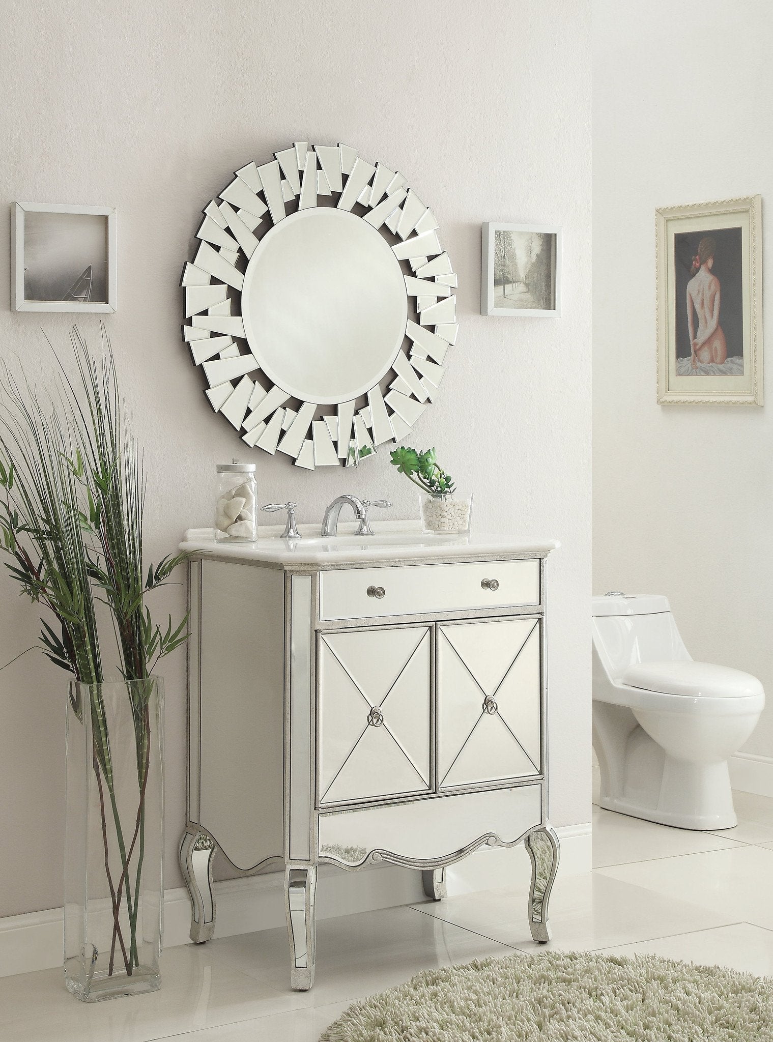 30" inch Adelisa Mirrored Bathroom Vanity with Carrara Marble BC-506SL ...
