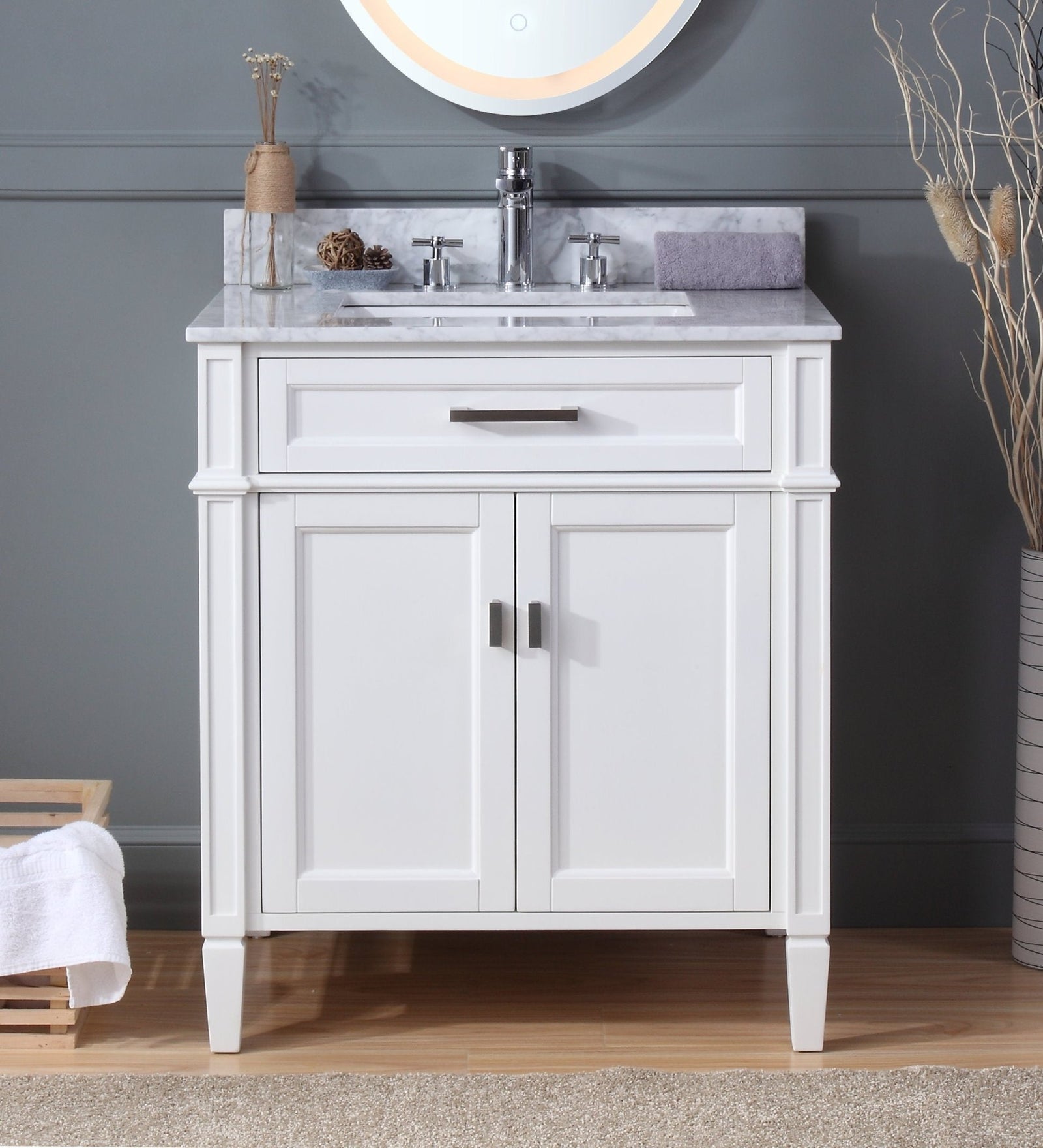 30 Inch Durand Modern White Bathroom Sink Vanity with Stone Counter To ...