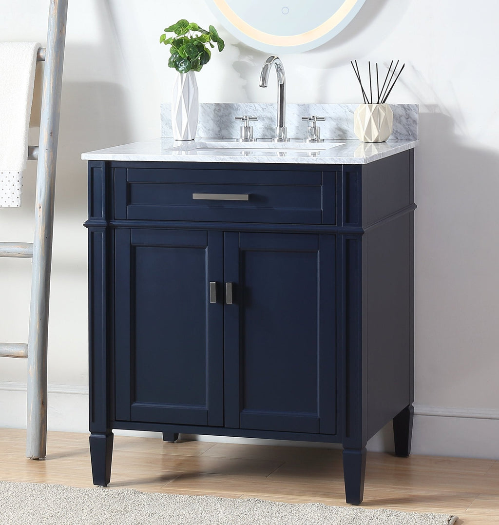 30 Inch Durand Modern Navy Blue Bathroom Sink Vanity with Stone Counte ...