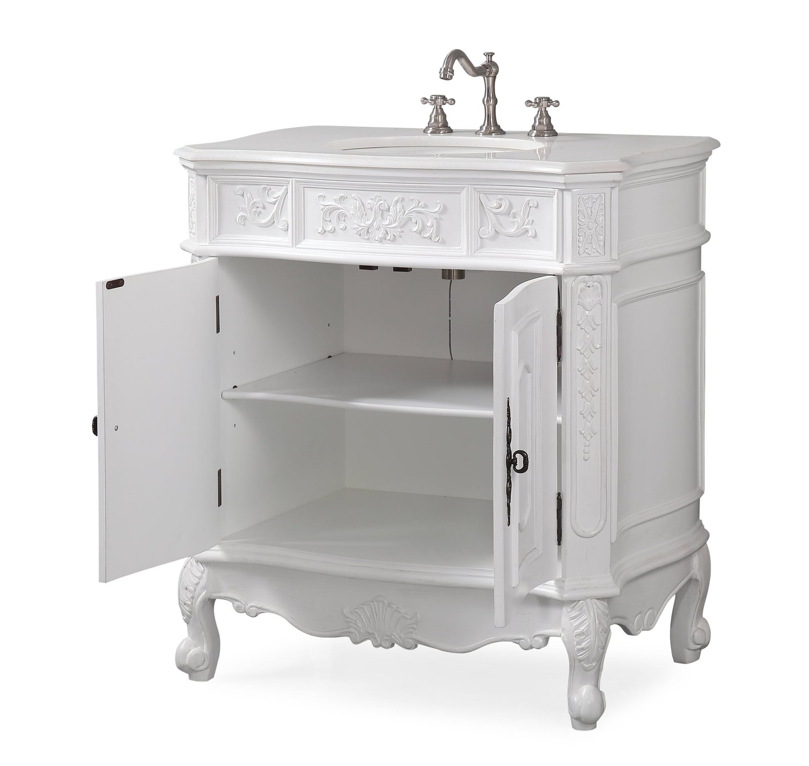 33 Inch Traditional Antique Style White Benson Bathroom Sink Vanity – Chans Furniture