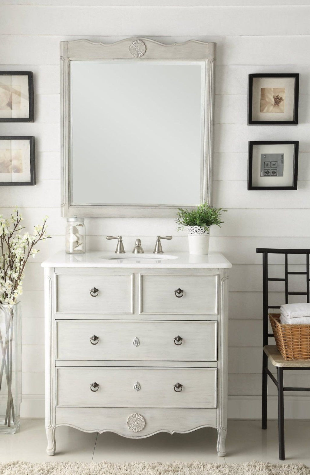 34 Inch Distressed Gray Daleville Cottage Style Bathroom Sink Vanity ...