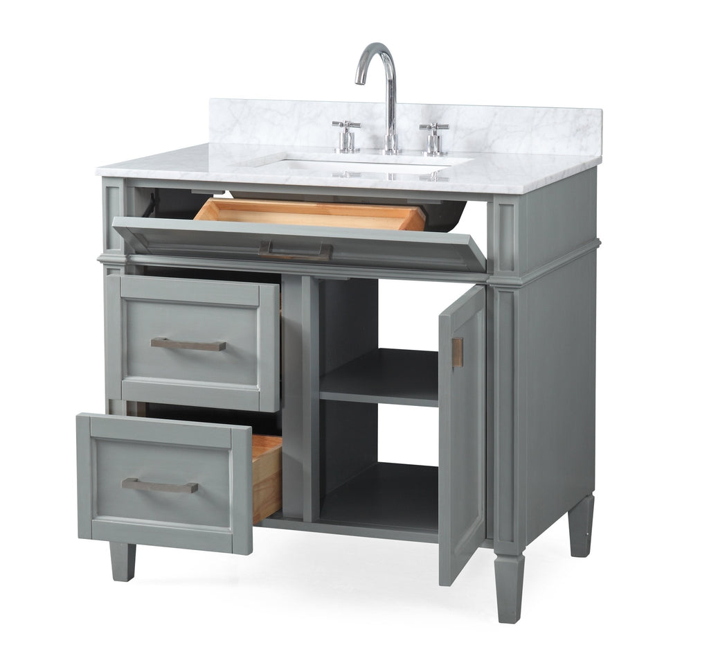 36 Inch Durand Modern Gray Bathroom Sink Vanity with Stone Counter Top ...