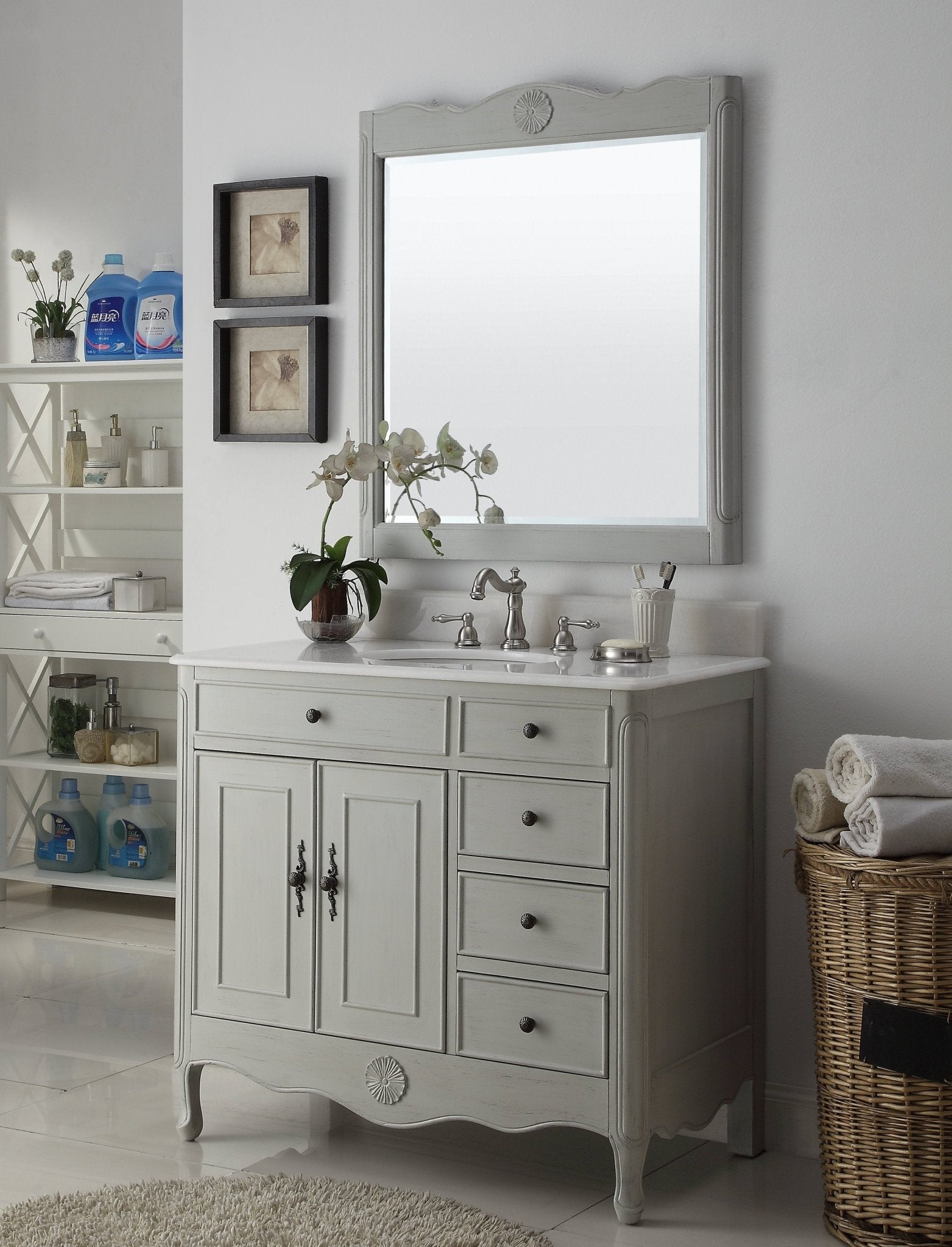 38 Inch Distressed Gray Cottage Style Daleville Bathroom Sink Vanity ...