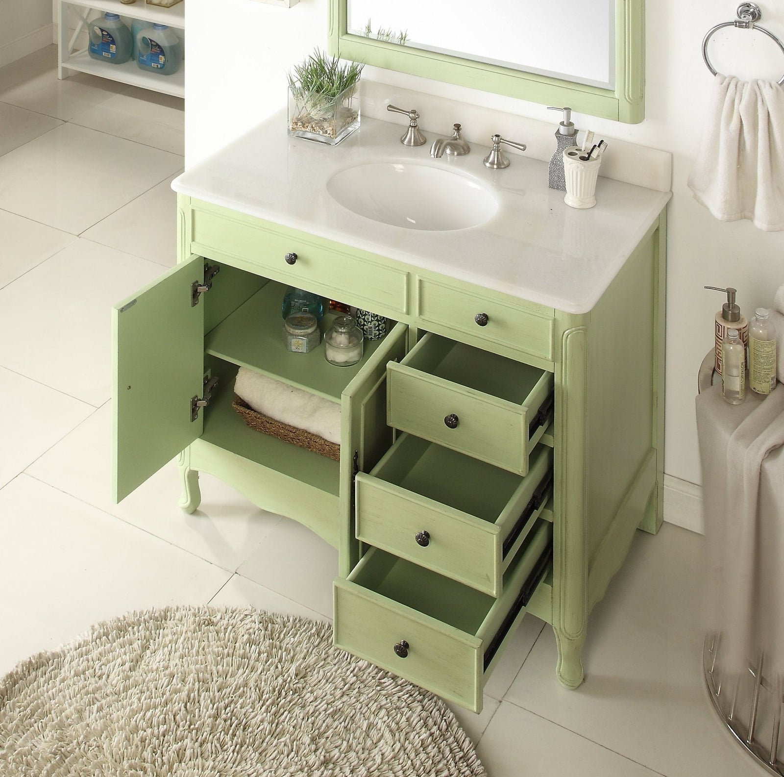 38 Inch Distressed Green Cottage Style Daleville Bathroom Sink Vanity ...
