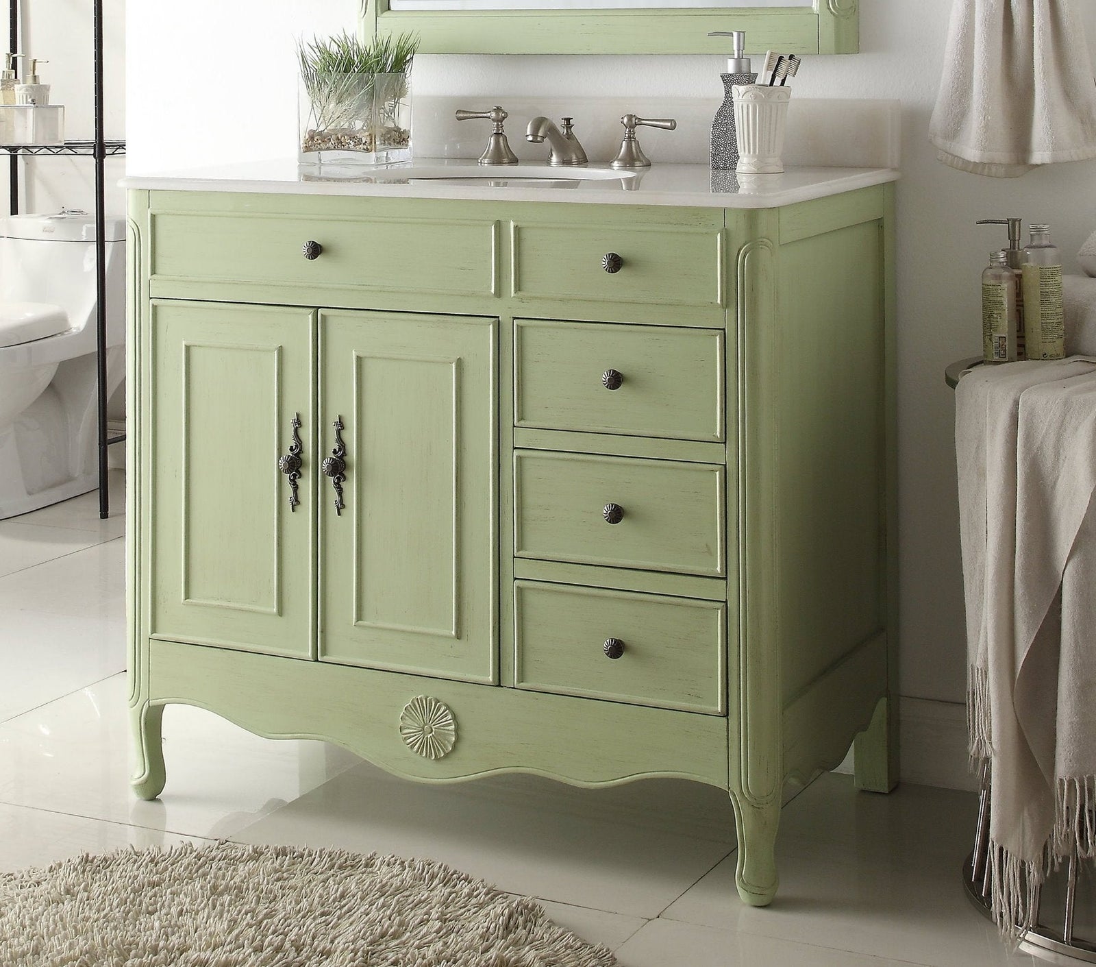 38 Inch Distressed Green Cottage Style Daleville Bathroom Sink Vanity ...