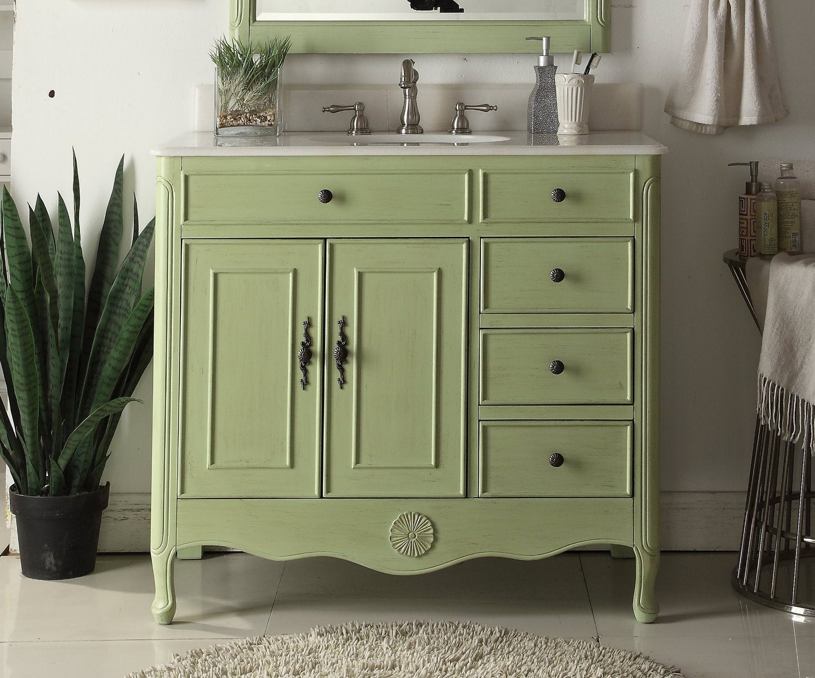 38 Inch Distressed Green Cottage Style Daleville Bathroom Sink Vanity ...