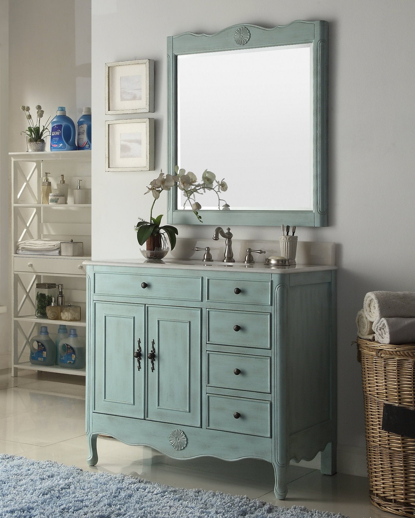 38 Inch Distressed Light Blue Cottage Style Daleville Bathroom Sink Va ...