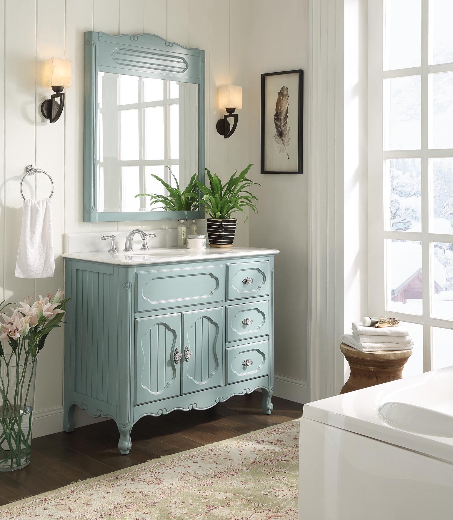 42 Inch Light Blue Charming Cottage Chic Knoxville Vanity With Marble ...
