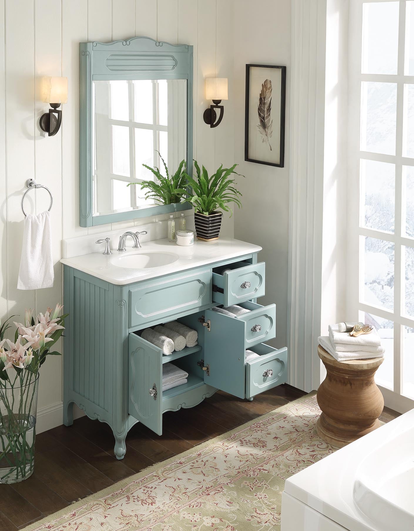 42 Inch Light Blue Charming Cottage Chic Knoxville Vanity With Marble ...