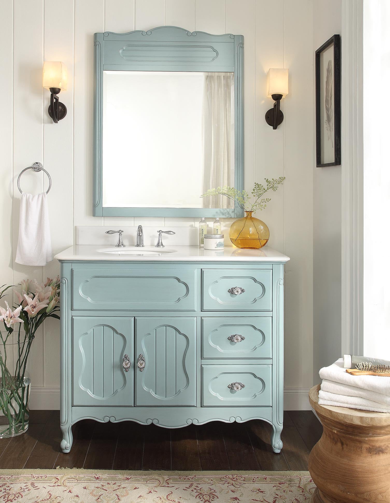 42 Inch Light Blue Charming Cottage Chic Knoxville Vanity With Marble ...