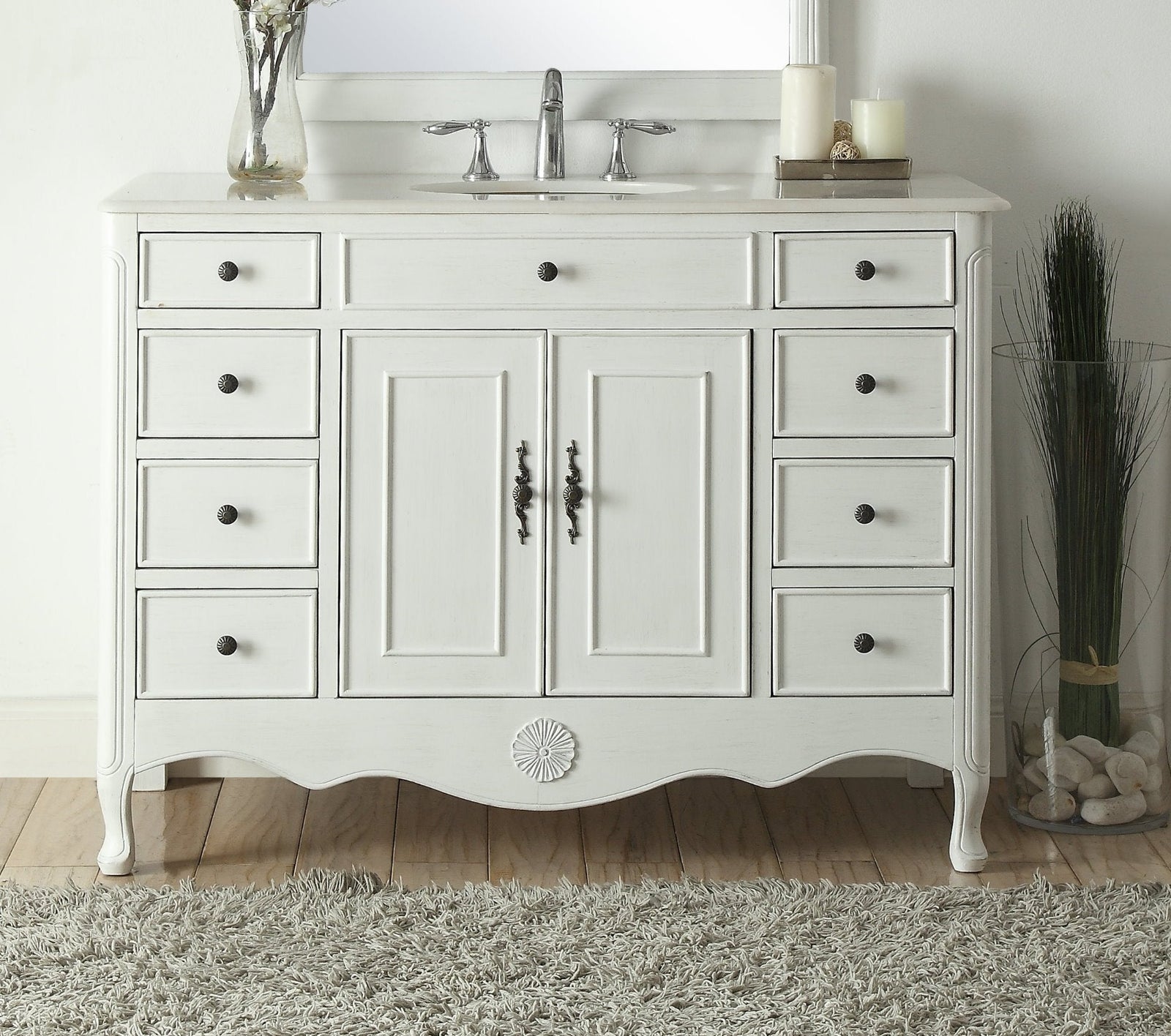 46 Inch Distressed Antique White Cottage Style Fayetteville Bathroom S ...