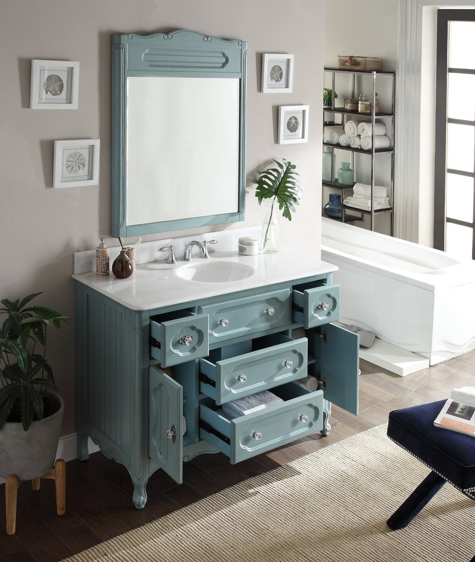 48 Inch Light Blue Charming Cottage Chic Knoxville Vanity With Marble ...