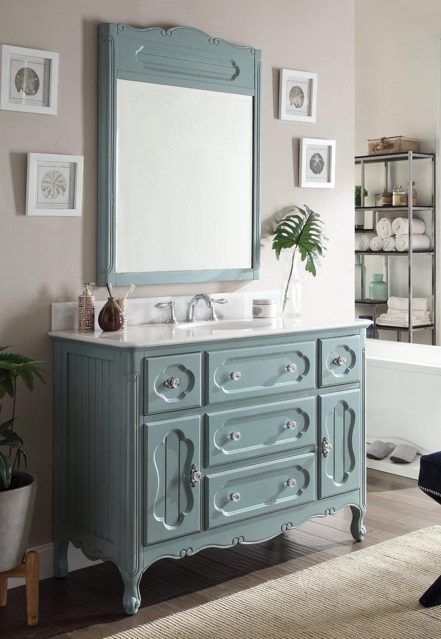 48 Inch Light Blue Charming Cottage Chic Knoxville Vanity With Marble ...