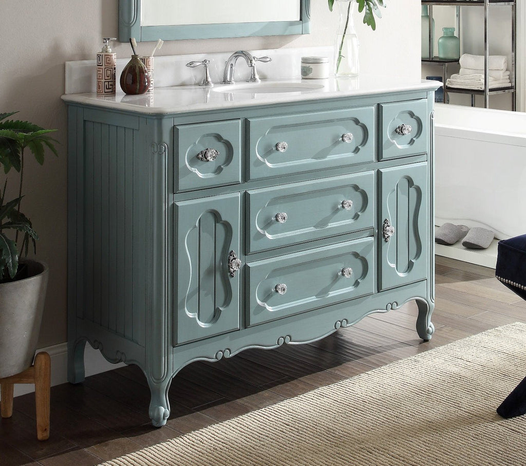 48 Inch Light Blue Charming Cottage Chic Knoxville Vanity With Marble ...