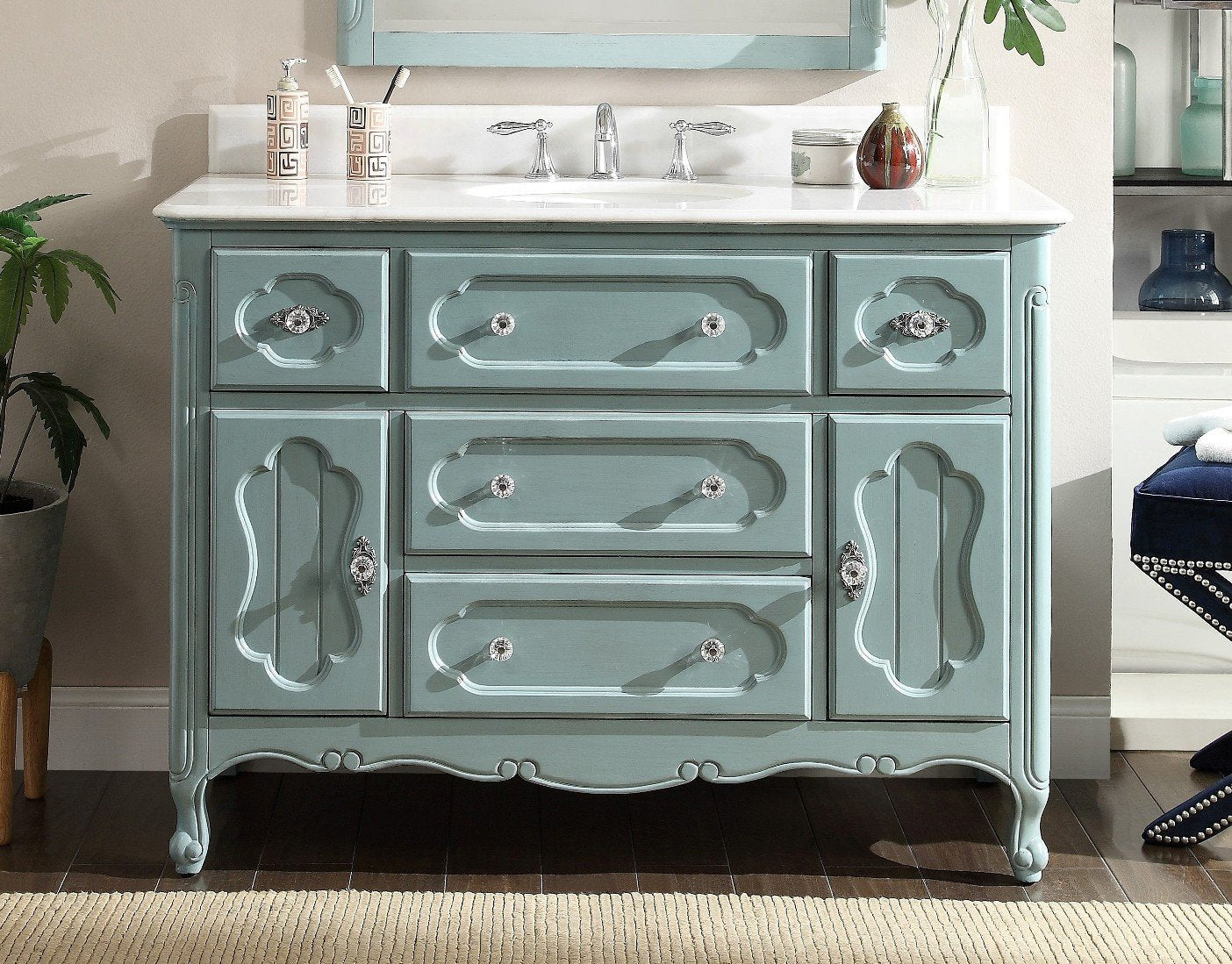 48 Inch Light Blue Charming Cottage Chic Knoxville Vanity With Marble ...