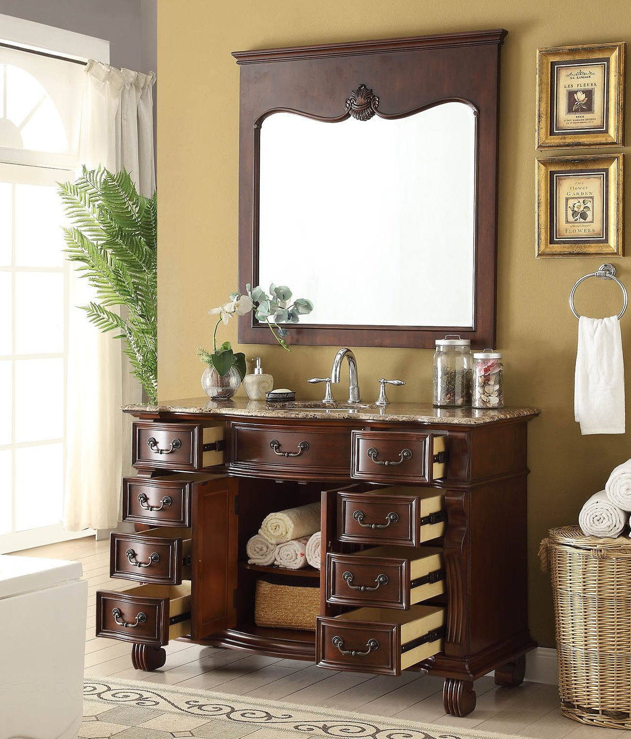 50 inch Antique Style Cherry Wood Hopkinton Bathroom Sink Vanity Balti ...