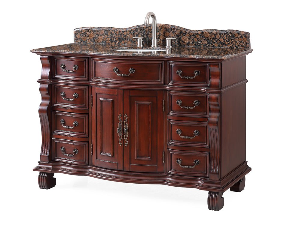 50 inch Antique Style Cherry Wood Hopkinton Bathroom Sink Vanity Balti ...