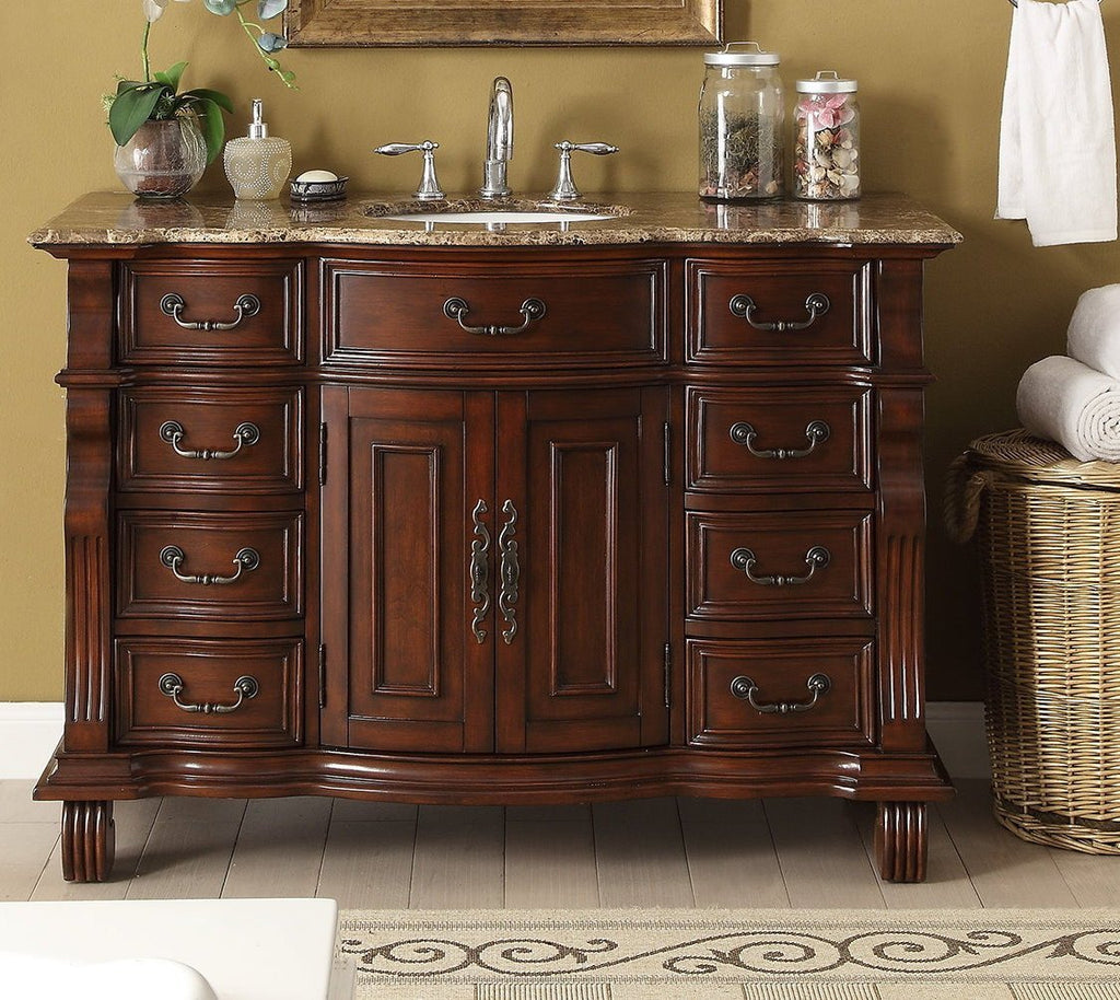 50 inch Antique Style Cherry Wood Hopkinton Bathroom Sink Vanity Balti ...