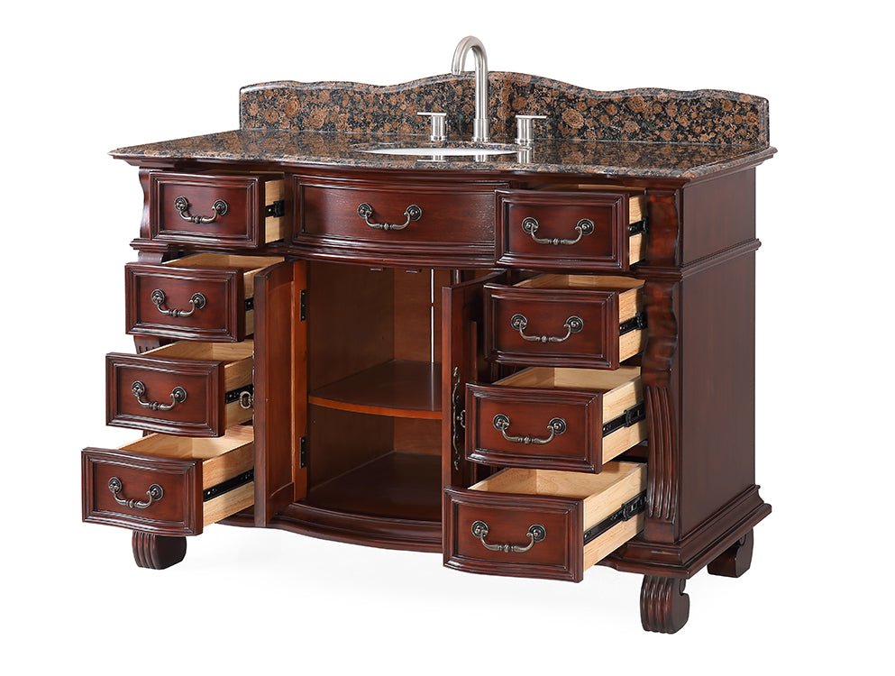 50 inch Antique Style Cherry Wood Hopkinton Bathroom Sink Vanity Balti ...