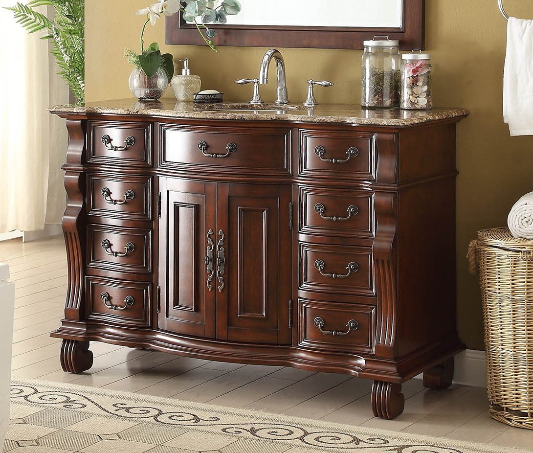 50 inch Antique Style Cherry Wood Hopkinton Bathroom Sink Vanity Balti ...